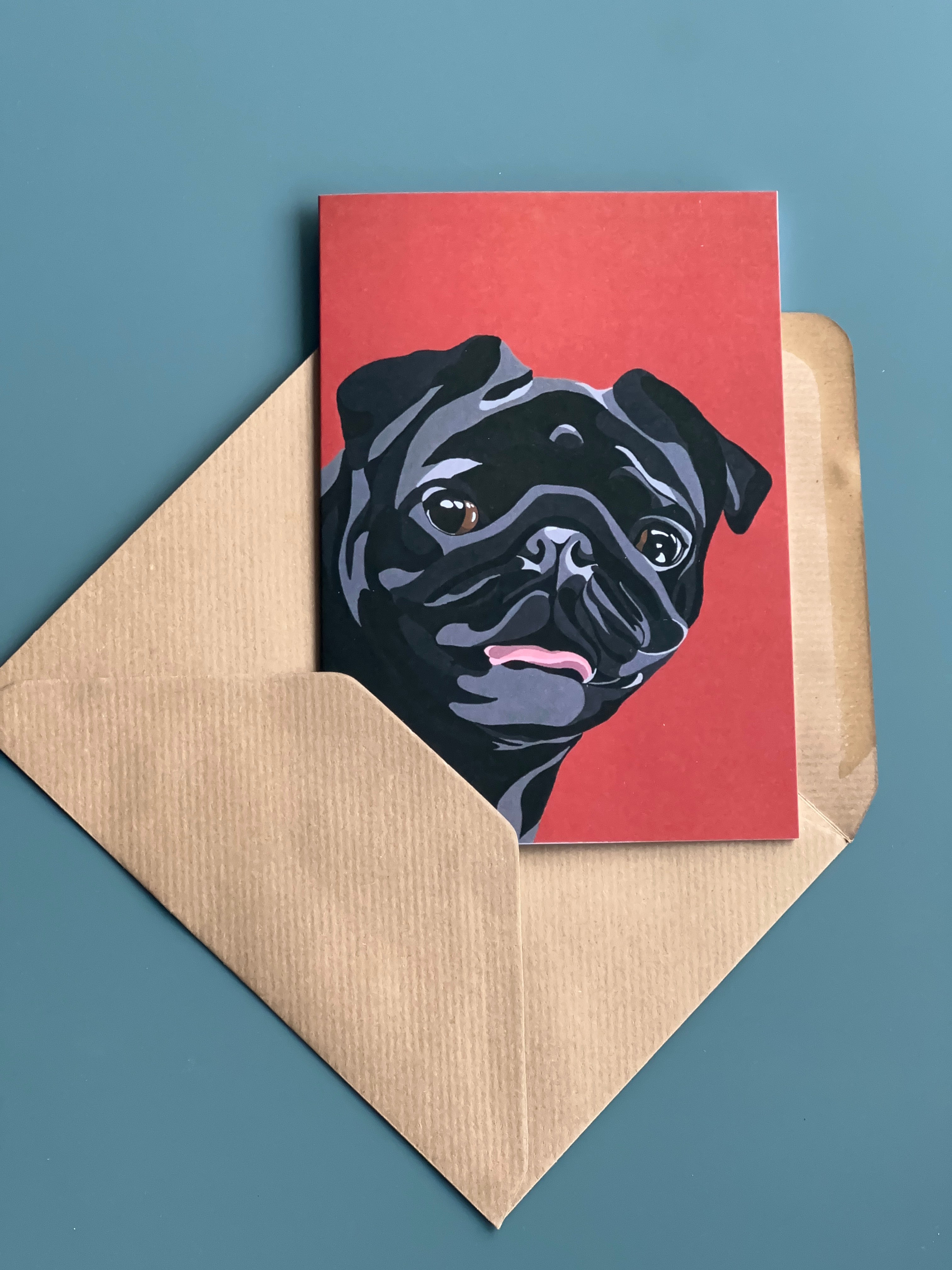 BLACK PUG Greeting Card – That’s Nacho Doodles